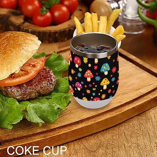 Rainbow Mushroom Funny Wine Tumbler 12 Oz Stainless Steel Insulated Mug Double Wall Water Cup with Lid