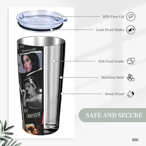 LAZHANG Amy Music Winehouse Stainless Steel Insulated Car Sippy Cup With Lid Travel Mug for Cold Hot 20 oz