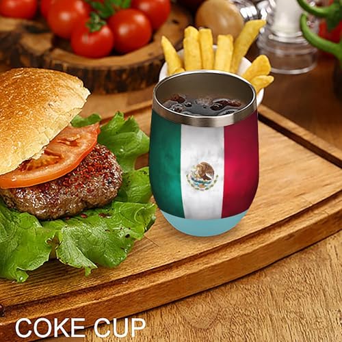 Mexico Grunge Flag Funny Wine Tumbler 12 Oz Stainless Steel Insulated Mug Double Wall Water Cup with Lid
