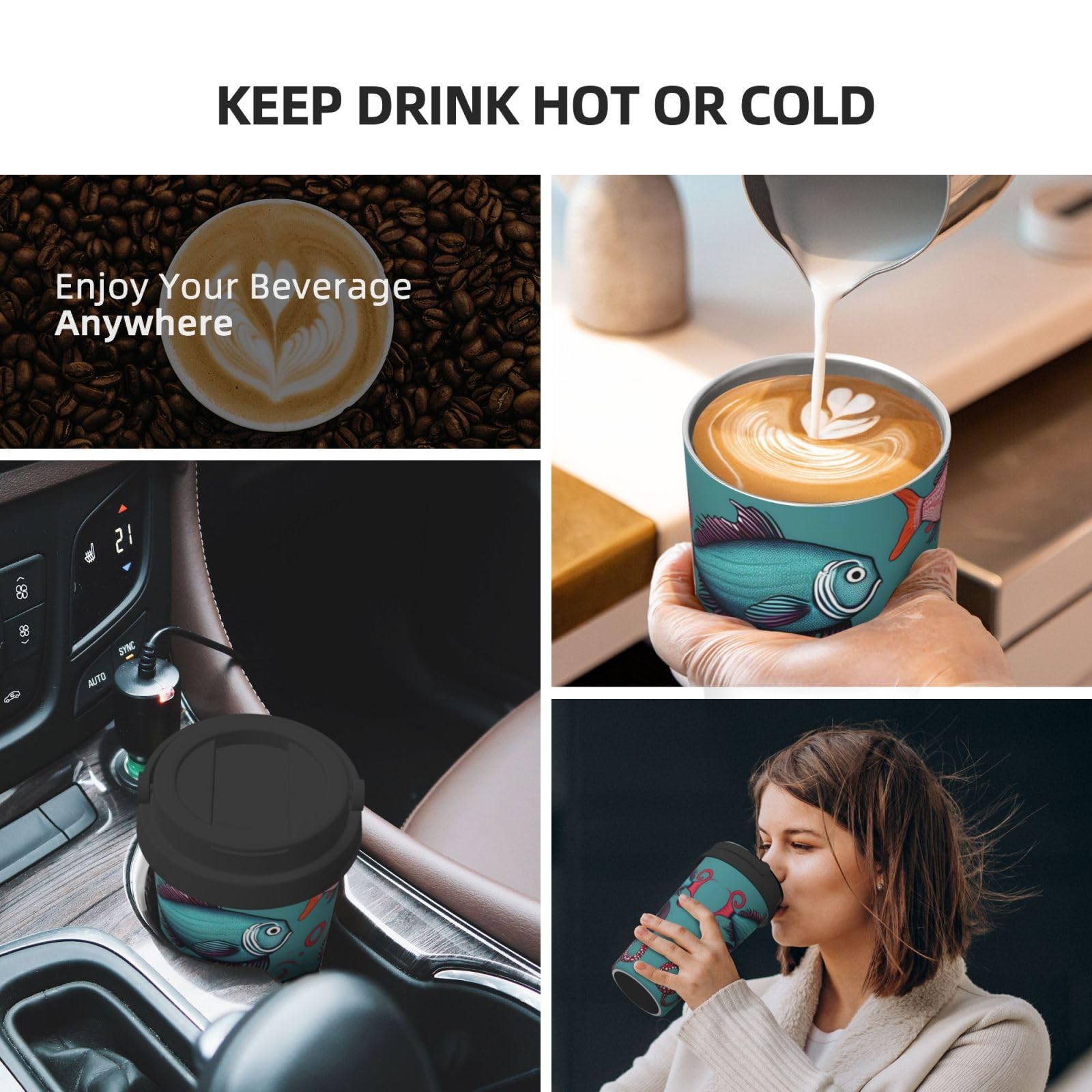 WANGXUEE Fish and Octopus Print 500ml Stainless Steel Travel Tumbler Double Wall Vacuum Insulated Coffee Mug