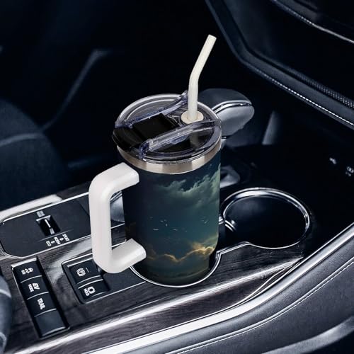 40 Oz Sailing Ship Insulated Stainless Steel Tumbler with Handle & Straw Lid, Reusable Travel Cupholder Friendly Mug for Coffee, Water, Tea