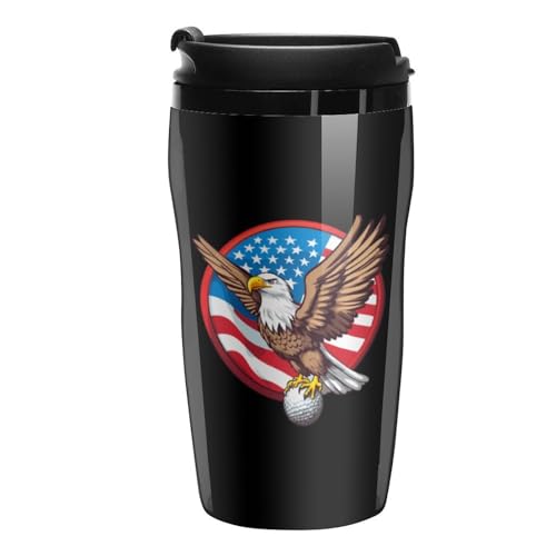 Usa Flag Ea-gle Golf Travel Coffee Mug Reusable Coffee Cup Tumbler with Lid for Outdoor 250ml