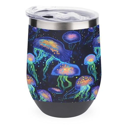 Glowing Up Jelly Fish Funny Wine Tumbler 12 Oz Stainless Steel Insulated Mug Double Wall Water Cup with Lid
