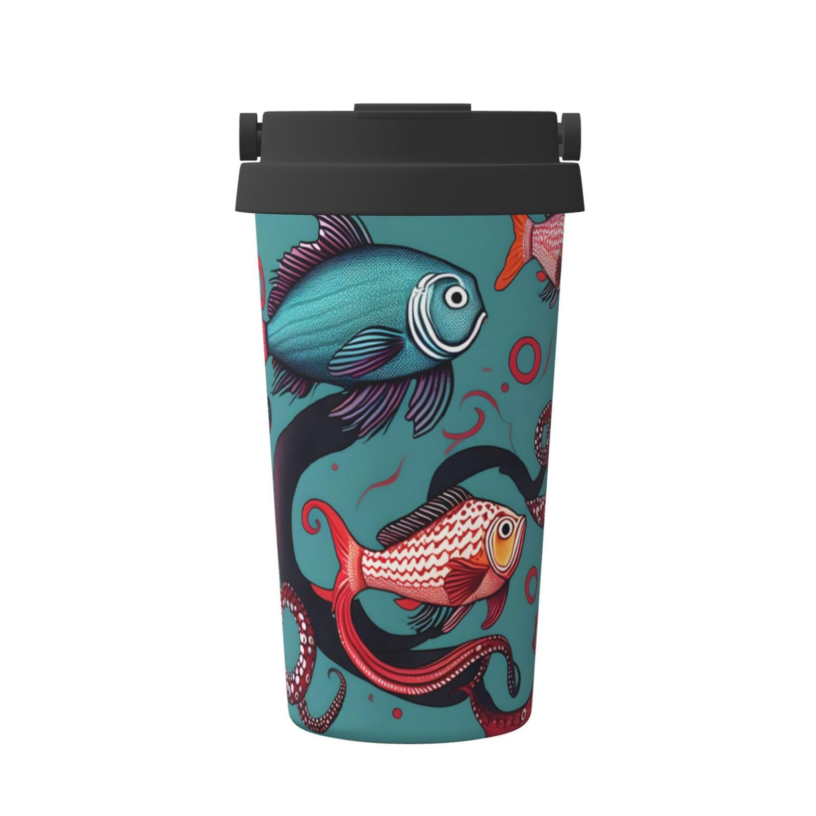 WANGXUEE Fish and Octopus Print 500ml Stainless Steel Travel Tumbler Double Wall Vacuum Insulated Coffee Mug