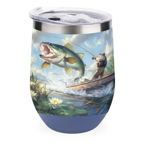 Fishing Large Mouth Bass Fish Insulated Tumbler with Lid Stainless Steel Coffee Mug Cute Wine Tea Water Cup Blue-style