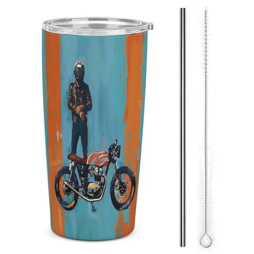 WNICELIN Vintage Motocross Dirt Bike Tumbler Insulated Stainless Steel Travel Tumbler Car Cup with Lid with Straw And Brush 590ml