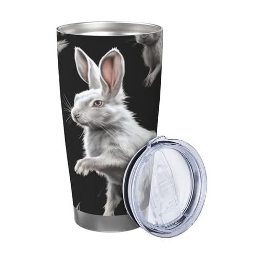 EKPRAVDKTF Bunny Rabbit 20oz Insulated Stainless Steel Tumbler With Lids And Straws, Double Wall Vacuum Travel Coffee Mug, Thermal Cup For Cold & Hot Drinks, Reusable Metal Straw & Brush
