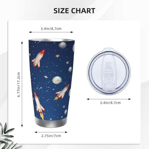 EKPRAVDKTF Rocket In Space 20oz Insulated Stainless Steel Tumbler With Lids And Straws, Double Wall Vacuum Travel Coffee Mug, Thermal Cup For Cold & Hot Drinks, Reusable Metal Straw & Brush