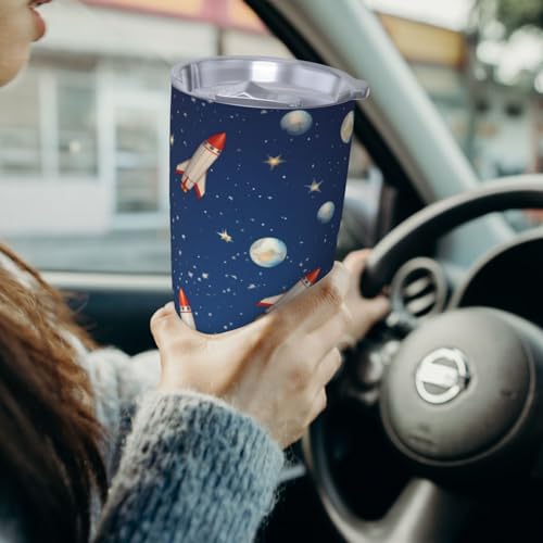 EKPRAVDKTF Rocket In Space 20oz Insulated Stainless Steel Tumbler With Lids And Straws, Double Wall Vacuum Travel Coffee Mug, Thermal Cup For Cold & Hot Drinks, Reusable Metal Straw & Brush