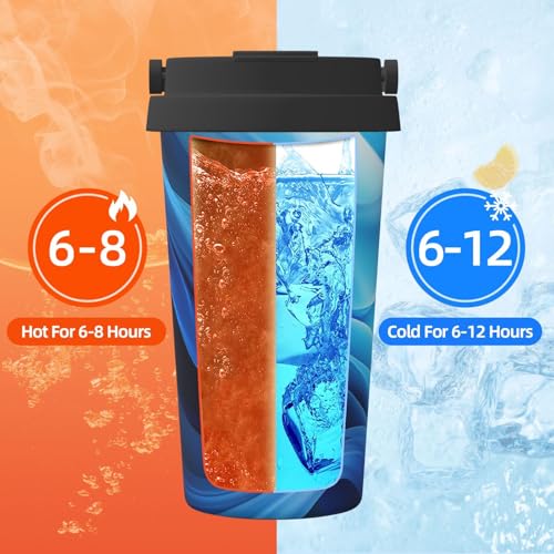 WANGXUEE Abstract Blue Print 500ml Stainless Steel Travel Tumbler Double Wall Vacuum Insulated Coffee Mug