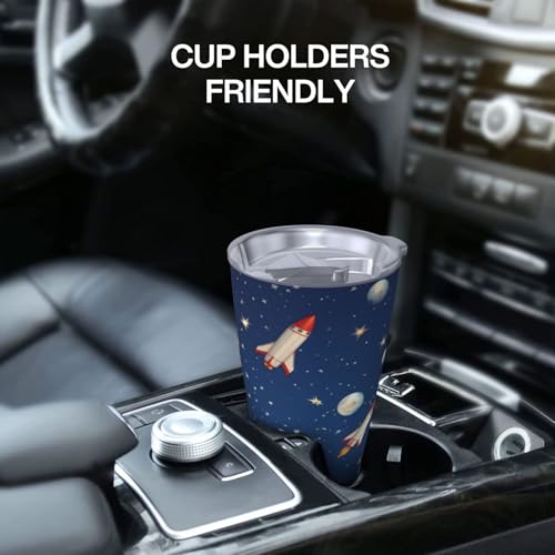 EKPRAVDKTF Rocket In Space 20oz Insulated Stainless Steel Tumbler With Lids And Straws, Double Wall Vacuum Travel Coffee Mug, Thermal Cup For Cold & Hot Drinks, Reusable Metal Straw & Brush