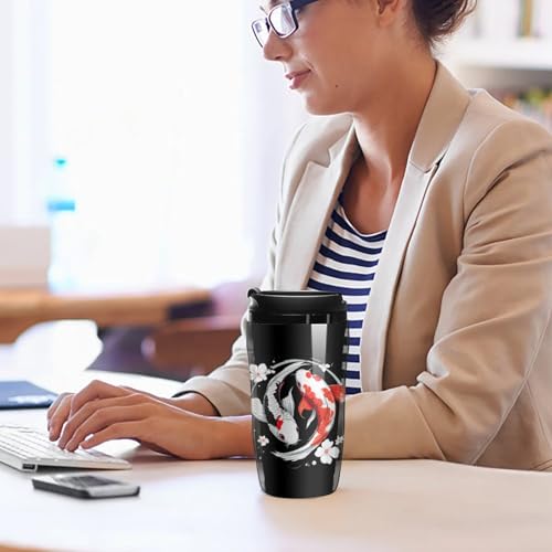 Yin-Yang Japanese Fish Travel Coffee Mug Reusable Coffee Cup Tumbler with Lid for Outdoor 250ml
