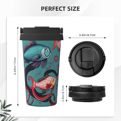 WANGXUEE Fish and Octopus Print 500ml Stainless Steel Travel Tumbler Double Wall Vacuum Insulated Coffee Mug
