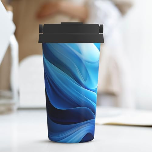 WANGXUEE Abstract Blue Print 500ml Stainless Steel Travel Tumbler Double Wall Vacuum Insulated Coffee Mug