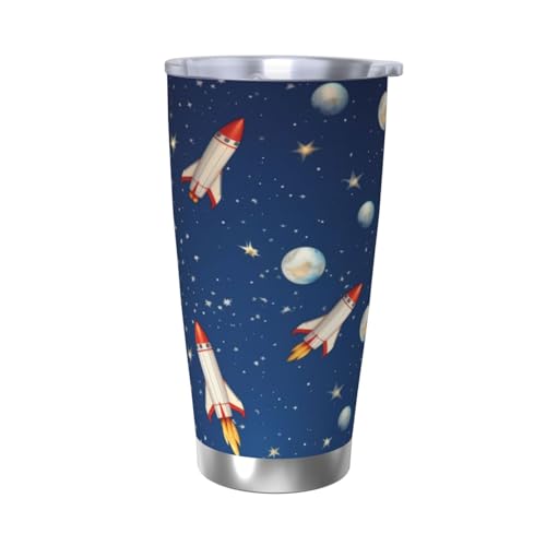 EKPRAVDKTF Rocket In Space 20oz Insulated Stainless Steel Tumbler With Lids And Straws, Double Wall Vacuum Travel Coffee Mug, Thermal Cup For Cold & Hot Drinks, Reusable Metal Straw & Brush