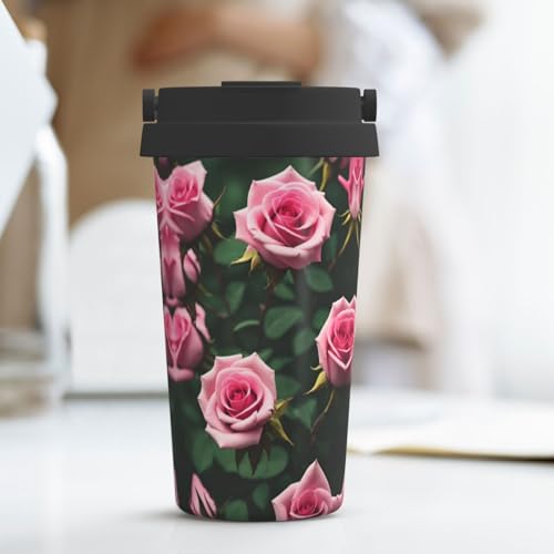 WANGXUEE Red Rose Flowers Print 500ml Stainless Steel Travel Tumbler Double Wall Vacuum Insulated Coffee Mug