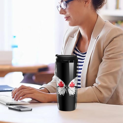 Canada Flag Butterfly Travel Coffee Mug Reusable Coffee Cup Tumbler with Lid for Outdoor 350ml