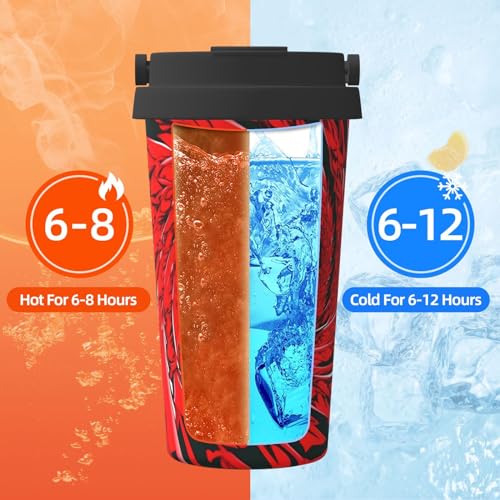 WANGXUEE Red Flower Vortex Spiral Print 500ml Stainless Steel Travel Tumbler Double Wall Vacuum Insulated Coffee Mug
