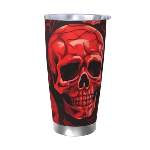 EKPRAVDKTF Red Skulls 20oz Insulated Stainless Steel Tumbler With Lids And Straws, Double Wall Vacuum Travel Coffee Mug, Thermal Cup For Cold & Hot Drinks, Reusable Metal Straw & Brush
