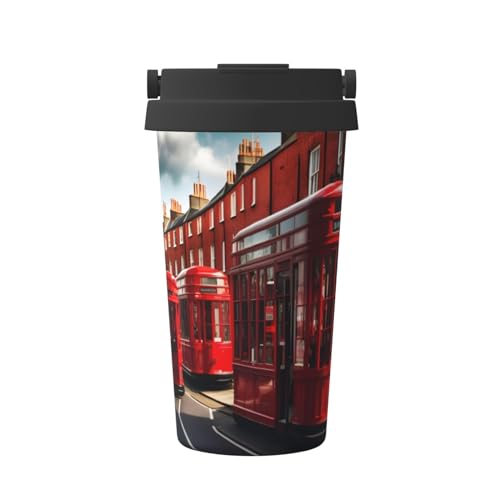 WANGXUEE Red London Street Print 500ml Stainless Steel Travel Tumbler Double Wall Vacuum Insulated Coffee Mug