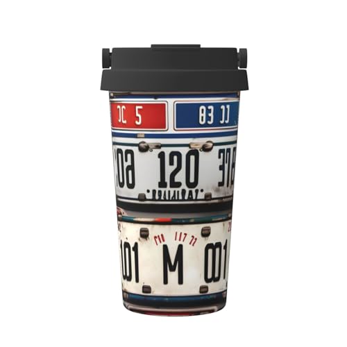 WANGXUEE Old License Plate Print 500ml Stainless Steel Travel Tumbler Double Wall Vacuum Insulated Coffee Mug