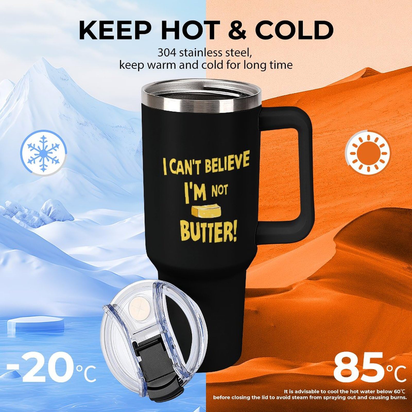 I Can't Believe I'm Not Butter! 40oz Water Bottle Double Wall Insulated Tumbler with Handle Leakproof Travel Mug Black-style
