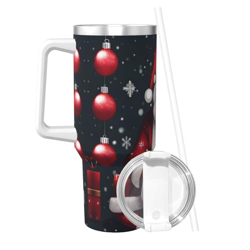 HULIBIN Christmas Santa Clauss Print Double Deck Stainless Steel Travel Coffee Cup With Lid 40 Oz Ice Bully Cup
