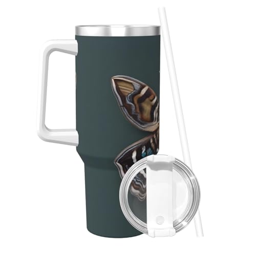HULIBIN Beautiful Moth Print Double Deck Stainless Steel Travel Coffee Cup With Lid 40 Oz Ice Bully Cup