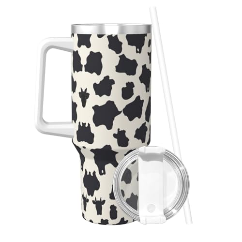 HULIBIN cow print04 Print Double Deck Stainless Steel Travel Coffee Cup With Lid 40 Oz Ice Bully Cup
