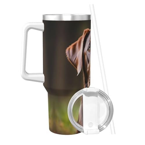 HULIBIN Brown Labrador Retriever Print Double Deck Stainless Steel Travel Coffee Cup With Lid 40 Oz Ice Bully Cup