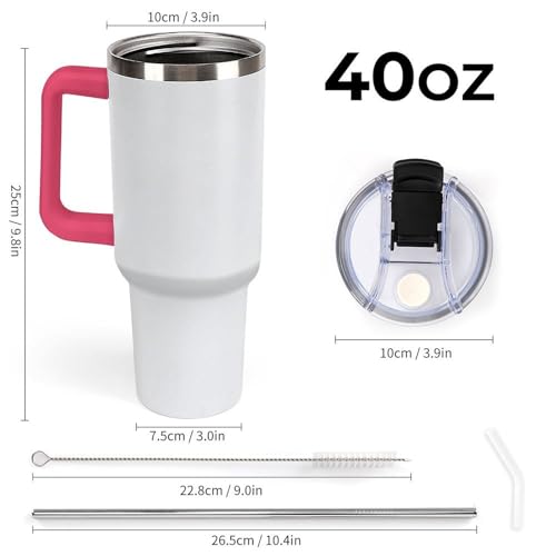 Antigua And Barbuda Flag Palm Print 40oz Water Bottle Double Wall Insulated Tumbler with Handle Leakproof Travel Mug Light Rose Red-style