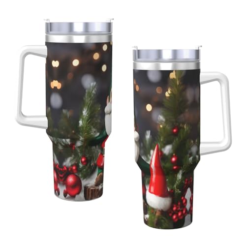 HULIBIN Christmas Traditional Gnomes Print Double Deck Stainless Steel Travel Coffee Cup With Lid 40 Oz Ice Bully Cup