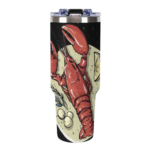 Red Lobster 40oz Water Bottle Double Wall Insulated Tumbler with Handle Leakproof Travel Mug Light Rose Red-style