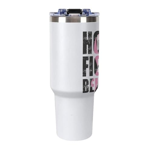 Hope Fight Believe - Breast Cancer 40oz Water Bottle Double Wall Insulated Tumbler with Handle Leakproof Travel Mug White-style