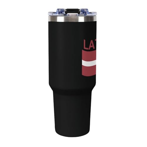 Flag of Latvia 40oz Water Bottle Double Wall Insulated Tumbler with Handle Leakproof Travel Mug Deep Blue-style