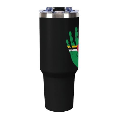Dominica Flag Palm Print 40oz Water Bottle Double Wall Insulated Tumbler with Handle Leakproof Travel Mug Black-style