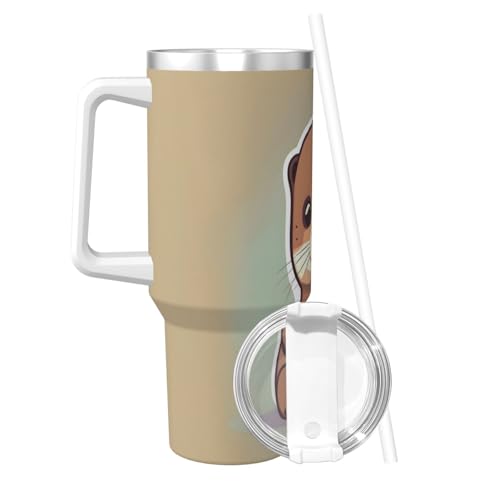 HULIBIN Cartoon Cute Otter Print Double Deck Stainless Steel Travel Coffee Cup With Lid 40 Oz Ice Bully Cup