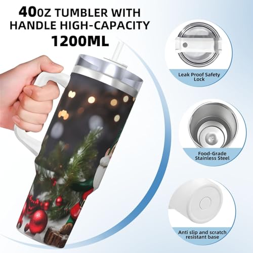 HULIBIN Christmas Traditional Gnomes Print Double Deck Stainless Steel Travel Coffee Cup With Lid 40 Oz Ice Bully Cup