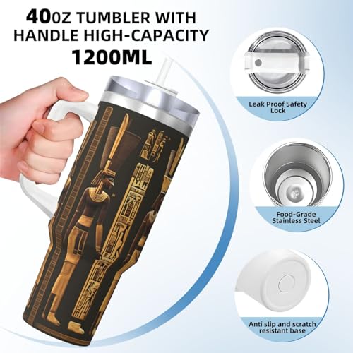 HULIBIN Ancient Egyptian Hieroglyph Print Double Deck Stainless Steel Travel Coffee Cup With Lid 40 Oz Ice Bully Cup