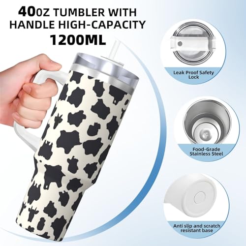HULIBIN cow print04 Print Double Deck Stainless Steel Travel Coffee Cup With Lid 40 Oz Ice Bully Cup