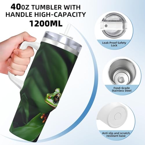HULIBIN Animal Frog Green Leaf Leaves Print Double Deck Stainless Steel Travel Coffee Cup With Lid 40 Oz Ice Bully Cup