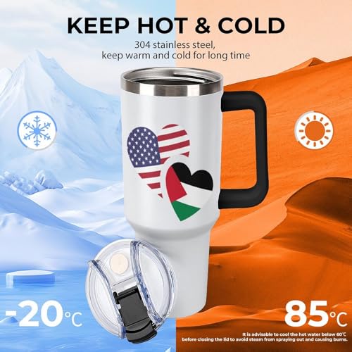 Palestine U.S. Flag 40oz Water Bottle Double Wall Insulated Tumbler with Handle Leakproof Travel Mug Black-style