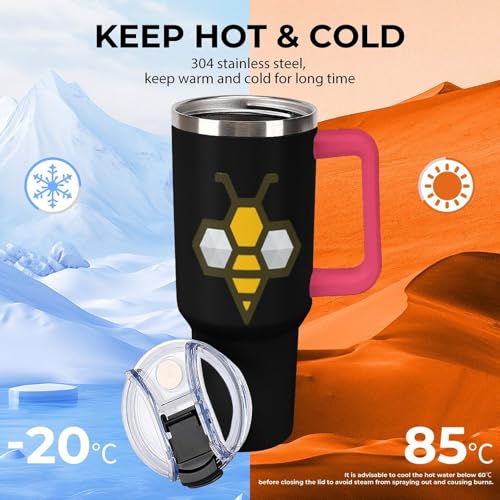 Art Bee with Honeycomb 40oz Water Bottle Double Wall Insulated Tumbler with Handle Leakproof Travel Mug Light Rose Red-style