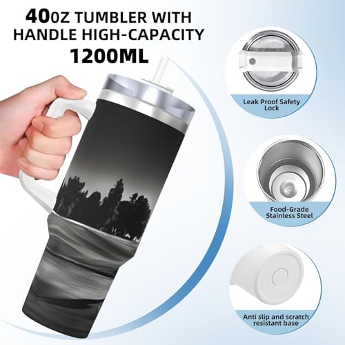 HULIBIN Black and White Golfs Print Double Deck Stainless Steel Travel Coffee Cup With Lid 40 Oz Ice Bully Cup