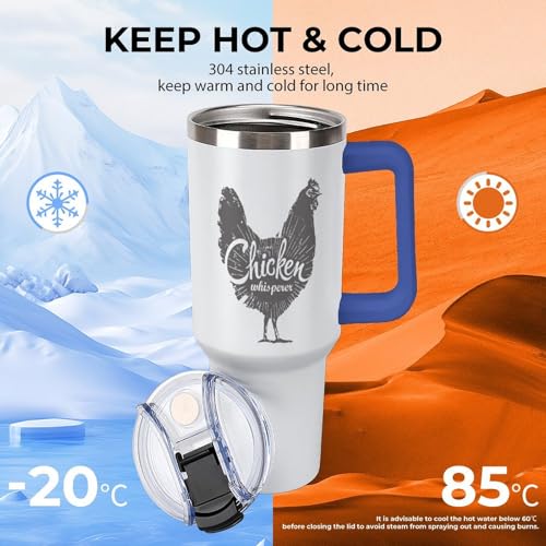 Chicken Whisperer 40oz Water Bottle Double Wall Insulated Tumbler with Handle Leakproof Travel Mug Deep Blue-style