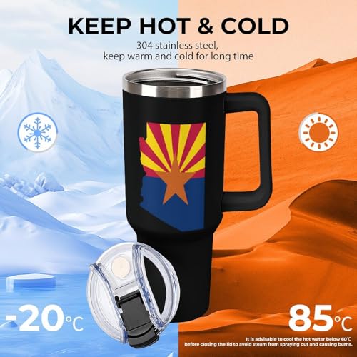 Flag Map Of Arizona 40oz Water Bottle Double Wall Insulated Tumbler with Handle Leakproof Travel Mug Black-style
