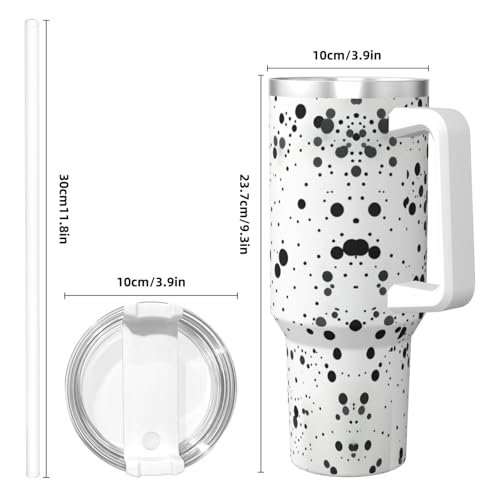 HULIBIN Black And White Dot Print Double Deck Stainless Steel Travel Coffee Cup With Lid 40 Oz Ice Bully Cup