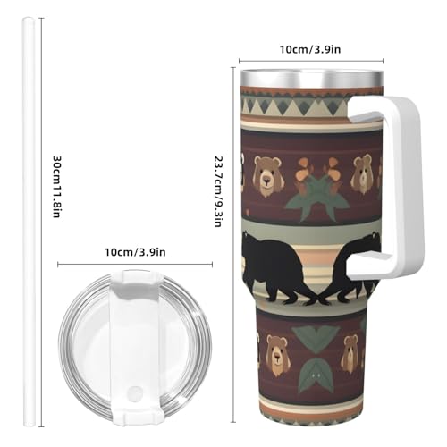 HULIBIN Bear Print Double Deck Stainless Steel Travel Coffee Cup With Lid 40 Oz Ice Bully Cup