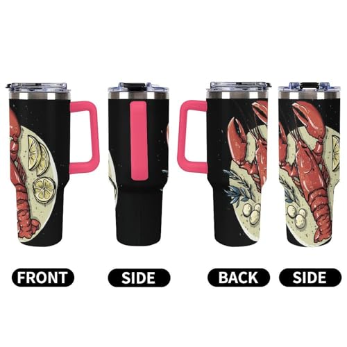 Red Lobster 40oz Water Bottle Double Wall Insulated Tumbler with Handle Leakproof Travel Mug Light Rose Red-style