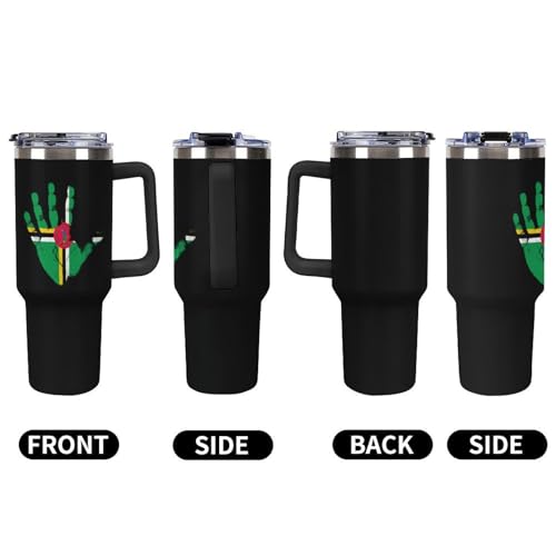 Dominica Flag Palm Print 40oz Water Bottle Double Wall Insulated Tumbler with Handle Leakproof Travel Mug Black-style